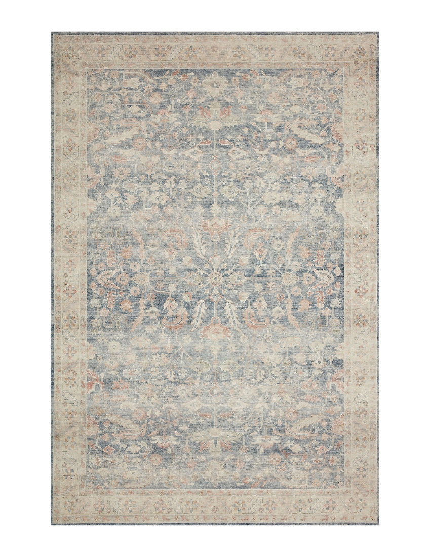 Seraphina - Floral Taupe & Hues of Blue Distressed | Washable Rug ...